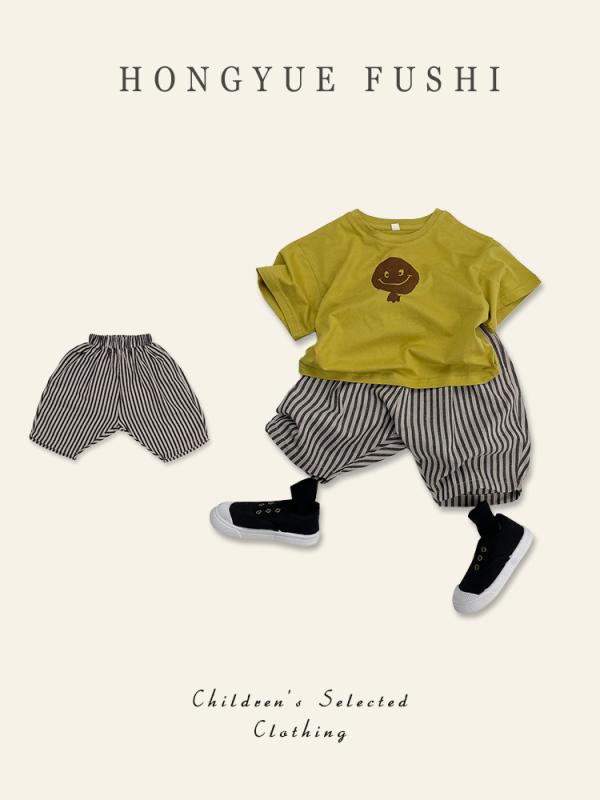 ・カテゴリ: 童裤・スタイル: 休闲裤・主な素材: 綿100%・パンツ丈: 七分・柄: 条紋・カラー展開: 蘭杏条・サイズ展開: 80、90、100、110、120、130・対象年齢: 中小童(3~8歳)・対象身長: 100~140cm・ウ...