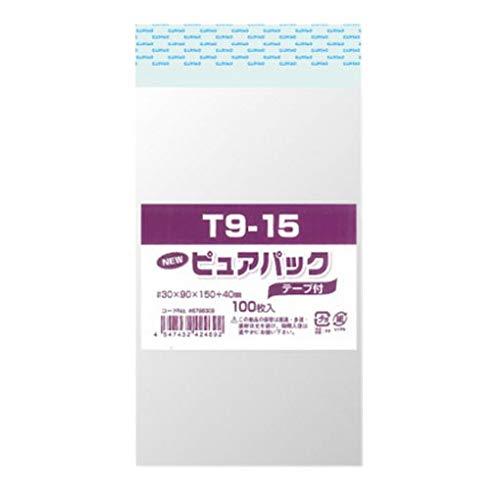 OPP袋 ピュアパック T9-15 テープ付き 100枚/62-0995-31サイズ : 0.03×90×150+40mm