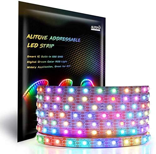 ALITOVE WS2812B LEDテープライト 5050 RGB SMD ドリームフルカラー 夢幻色 LEDテープ 5m 60LEDs/m 300LEDs ピクセル 白PCB 非防水 DC5V「個別アドレス可能」ドリームフルカラーLED...