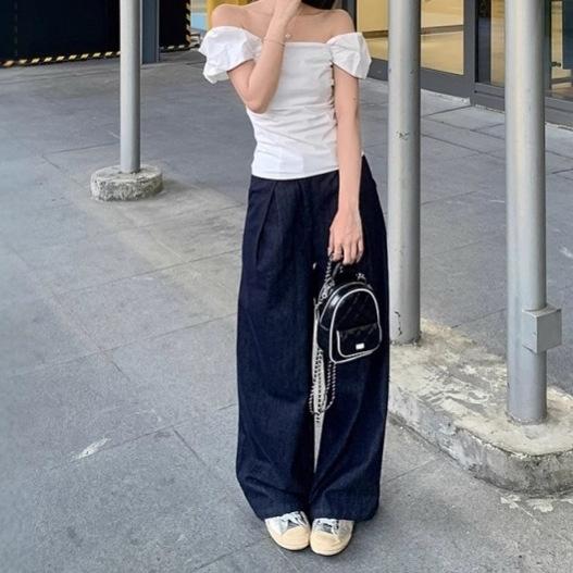・スタイル: 御姐風・カテゴリ: 牛仔パンツ・パンツタイプ: ワイドレッグ・パンツ丈: ロング・ウエスト: ハイウエスト・カラー展開: ダークブルー・サイズ展開: S,M,L・伸縮性: 無