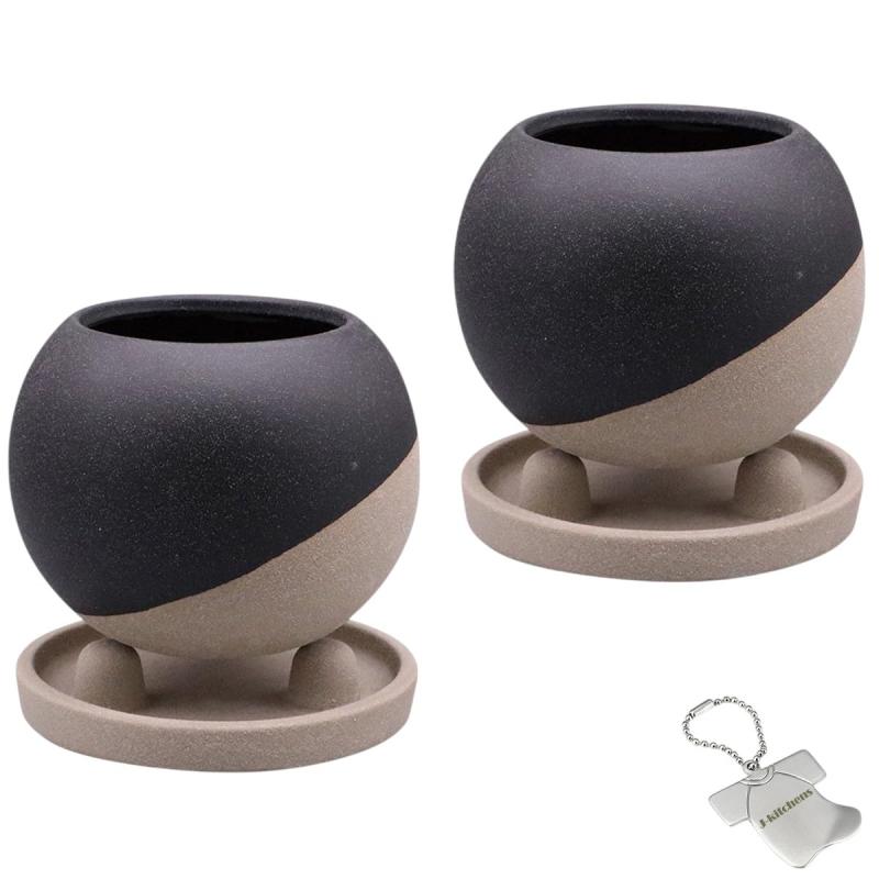 J-kitchens Select 2個入 セット 花瓶 陶器 植木鉢 空焼き デザイン ポット C ブラック Φ15.4xH12cm （オリジナルタグ1個付）No4244本体素材：セラミック製品サイズ：本体／約Φ15.4x12cm底穴あり...