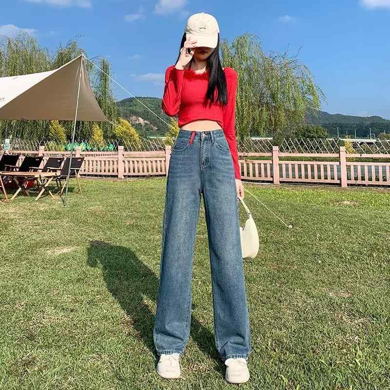 ・カテゴリ: 牛仔パンツ・スタイル: 日常カジュアル・主な素材: 綿・主素材含有量: 50%（含）-70%（不含）・形状: ストレート・パンツ丈: ロング・ウエスト: ハイウエスト・厚み: 中厚・流行要素: ポケット・カラー展開: ブルー・...