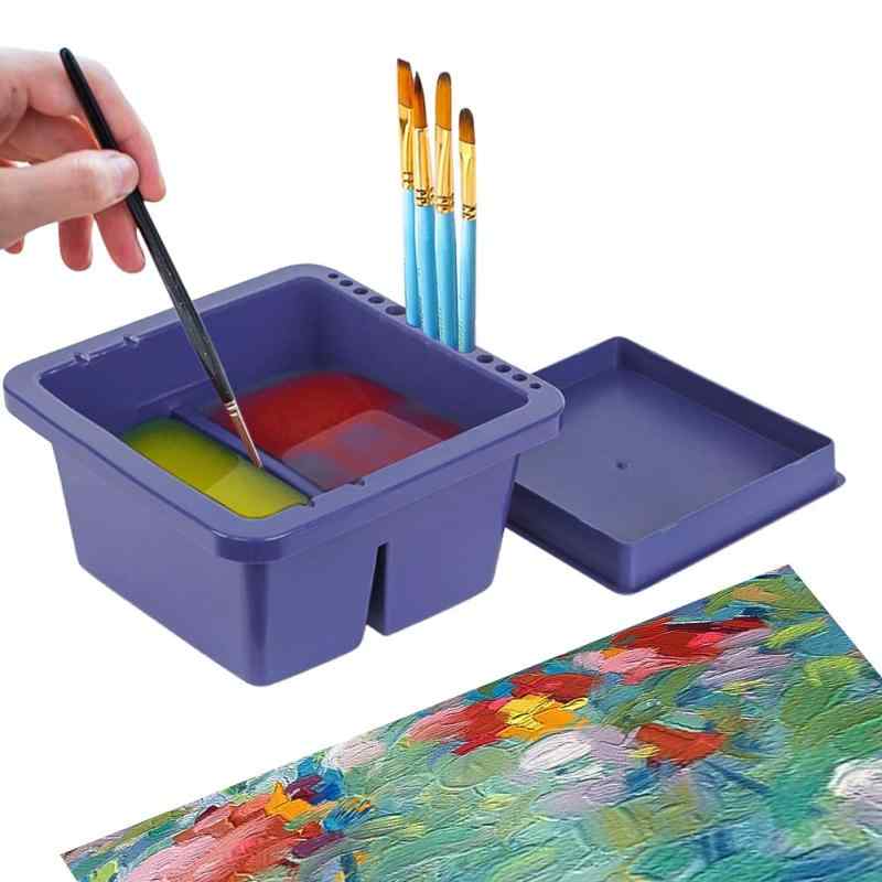 筆洗器 筆洗いボックス 油絵・水彩ブラシ用 筆洗いバケツ 四角い プラスチック製 筆挿しホルダー付き アート 水彩画 美術用筆洗濯箱 筆立て 画材 小型 多機能 筆洗い容器 絵の具 バケツ 絵【サイズ＆素材】サイズ：長さ16cm*幅16cm...