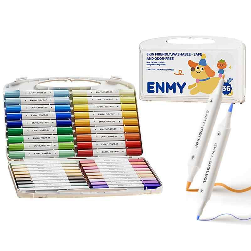 ENMY アクリルマーカー 太細両端 イラストマーカー 水性絵の具 アートマーカー 美術 漫画 ファブリック 編み物 キャンバス/ガラス/木 布用ペン テキスタイル用 カラーペン80色アクリルマーカー：ENMY アクリルマーカーペンは、鮮や...