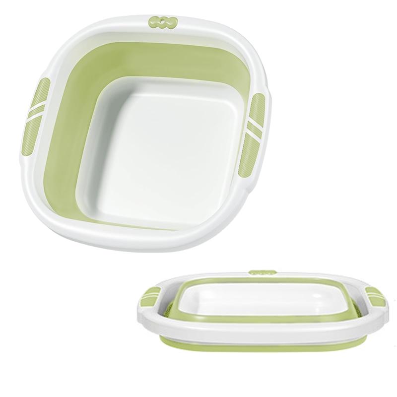 折りたたみ式洗面台、折りたたみ式バケツ、柔らかいシリコン素材、コンパクトな構造、省スペース、洗濯掃除、足湯、アウトドア旅行、多目的、ポータブル、正方形サイズバリエーション: 3サイズ展開（S: 26×26cm、M: 32×32cm、L: 3...