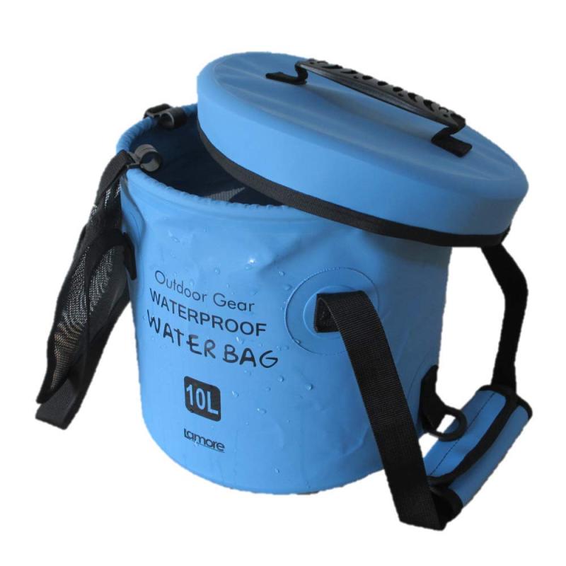 Lamore アウトドア キャンプ 折りたたみ 防水 バケツ [寒い冬でも柔らか素材] 10L 16L 防水バケツ + フタ + サイドポケット < 水汲み 釣り 洗車 足湯 マキ入れ 物入れ > 防水 蓋付き バケツ 新1【日...