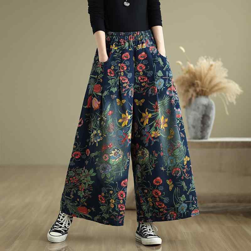 ・主な素材: ポリエステル・パンツ丈: 9分丈・柄: 花柄・サイズ展開: M、L、XL、2XL・スタイル: 日系カジュアル・パンツ型: ストレート・カテゴリ: デニムパンツ