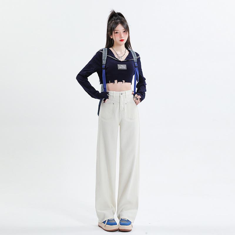 ・主な素材: 綿95%以上・スタイル: 直筒・パンツ丈: ロング・ウエスト: 高腰・厚み: 中厚・カラー展開: 米白色・サイズ展開: XS,S,M,L,XL・カテゴリ: デニムパンツ
