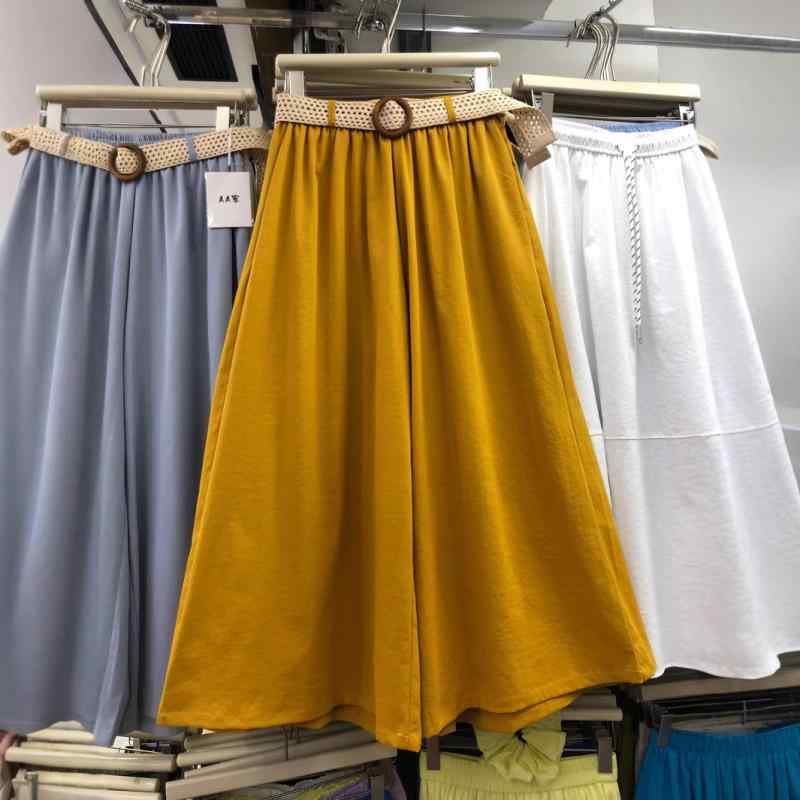 ・主な素材: 綿90%～95%・スタイル: 休闲・パンツタイプ: ワイドレッグ・パンツ丈: ロング・ウエスト: ハイウエスト・厚み: 中厚・流行要素: シンプル・カラー展開: 白色、黒色、藍色、杏色、黄色・サイズ展開: 均码・カテゴリ: 休...