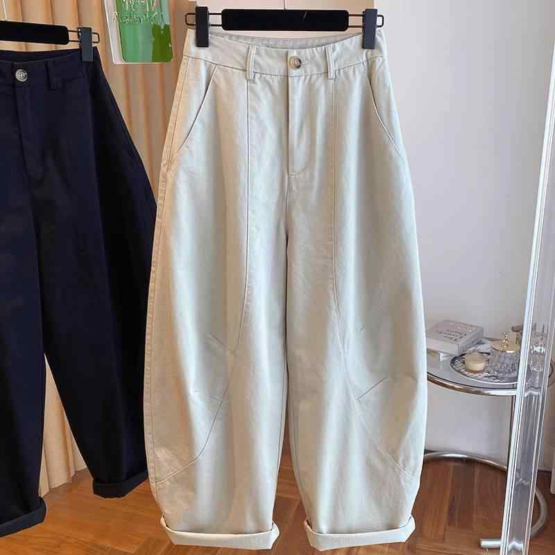 ・主な素材: 綿100%・スタイル: 気質通勤、都市風・カテゴリ: 休闲裤・デザイン: 口袋・パンツタイプ: 阔腿裤・パンツ丈: 長丈・ウエスト: 高腰・カラー展開: 杏色・サイズ展開: L、XL、2XL、3XL