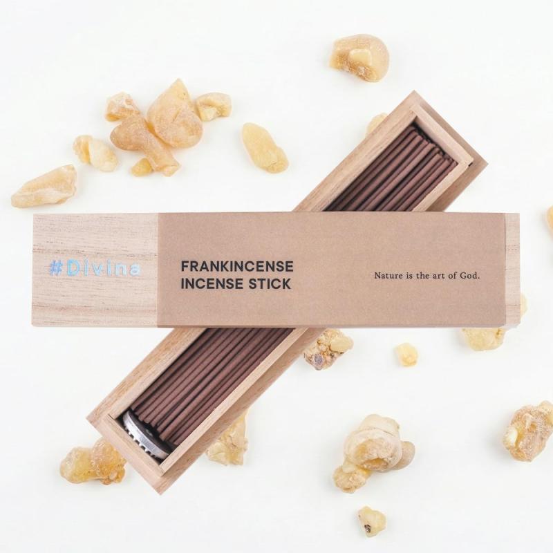 #Divina フランキンセンス 白檀 お香 スティック オマーン産最高級乳香 香立て付き 桐箱入り 浄化 瞑想 ヨガ ギフト (約15cm / 燃焼時間25分)【香りの王様・オマーン産乳香】 世界最高品質と称されるオマーン産のフランキンセ...