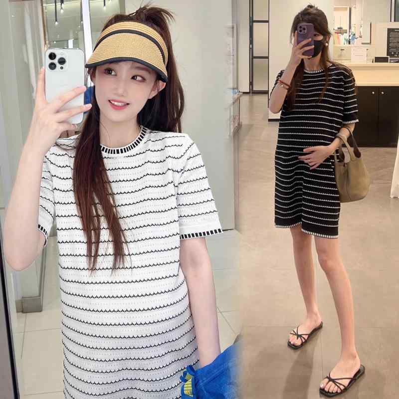 ワンピース マタニティ レディース 春夏 ストライプ柄 韓国風 きれいめ カジュアル 妊婦服 お出かけ 普段使い・ネックライン: クルーネック・袖丈: 五分袖・素材: シェニール、綿・素材構成: 綿30%以下・柄: 無地・スカート丈: ミニ...