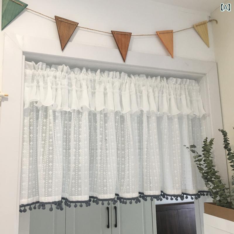・スタイル: 美式・柄: 植物花卉・カラー展開: 縦条花朵紗帶荷葉邊加灰色球球、縦条花朵紗帶荷葉邊加米色球球、縦条花朵紗帶紫色荷葉邊紫色球球、縦条花朵紗帶荷葉邊加粉色球球・サイズ展開: 高35×幅100cm、高35×幅150cm、高35×幅...