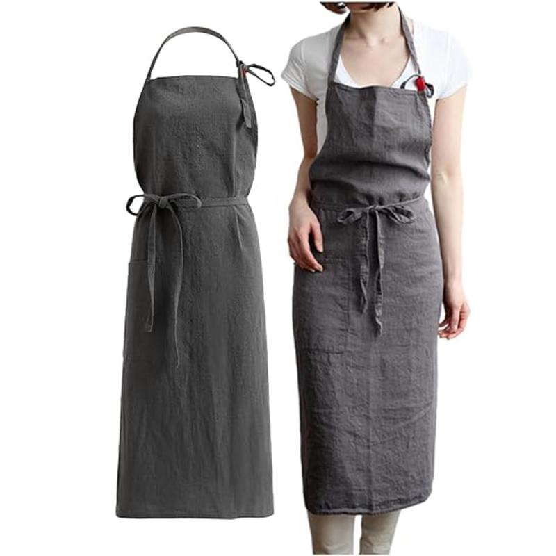 [pobowlgarls] オーガニックリネン100% 調理用エプロン 前掛け 無地シンプルデザイン ポケット2個付き 防水加工 吸汗速乾 男女兼用 キッチン 料理 パン作り カフェ 業務用 ギフト対応【天然素材の快適さ】 このエプロンは高...