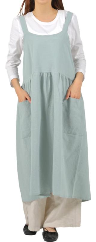 [アネス] リネン混 超軽量 ワンピースエプロン 大きいサイズ ウォッシャブル生地 ロング エプロン ゆったり かぶるだけ おしりもかくれる 無地 p722麻混素材で超軽量でひらりと可愛らしいシルエットにすっぽり被るだけの着脱楽ちんな画期的...