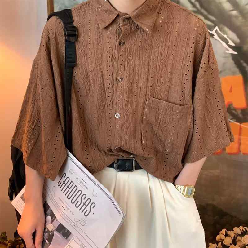 ・スタイル: 日式復古・カテゴリ: シャツ・主な素材: ポリエステル71-80%・袖丈: 七分袖・柄: 無地・カラー展開: 茶色、白色・サイズ展開: M、L、XL、2XL・ネックライン: スタンドカラー・フィット: ルーズフィット・詳細: ...