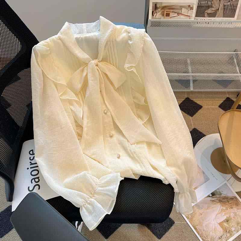 ・カテゴリ: シャツ・スタイル: 御姐風・主な素材: ポリエステル80-90%・袖丈: 長袖・版型: ワイドシルエット・衣丈: 普通丈・ネックライン: ポロ襟・袖型: 喇叭袖・カラー展開: 杏色・サイズ展開: S,M,L,XL・ドア襟: シ...