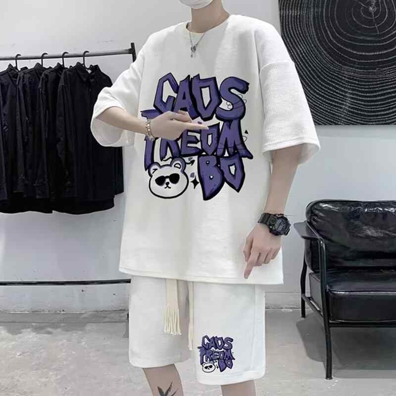 ・スタイル: 韓版・厚み: 普通・パンツ丈: 短パン・トップスタイル: Tシャツ・袖丈: 短袖・フード: なし・素材名: 化学繊維混紡・主素材: ポリエステル100%・シーン: カジュアル・カラー展開: ブラック、ホワイト、グレー、ブルー・...