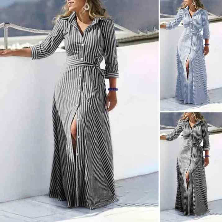 ・スタイル: 通勤・主な素材: 麻95%以上・カラー展開: ブルー、ブラック・サイズ展開: S、M、L、XL、XXL、3XL、4XL、5XL・タイプ: 開襟・スカート丈: ロング・スカート型: アシンメトリー・ネックライン: POLO・袖型...