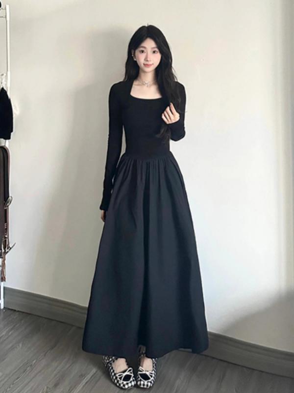 ・カテゴリ: 連衣裙・スタイル: 休闲・柄: 纯色・組み合わせ: 单件・スカート丈: 长裙・スカート型: 拼接裙・ネックライン: U字领・袖型: 插肩袖・袖丈: 长袖・ウエスト型: 高腰・主な素材: 棉・主な素材2: 氨纶・主な素材2含有率...
