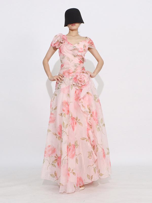 ・カテゴリ: 連衣裙・スタイル: 気質通勤、優雅風・プリント柄: 碎花・スカート丈: ロング・スカート型: Aライン・ネックライン: Vネック・袖型: 標準袖・袖丈: ショート・ウエスト型: ハイウエスト・フロント: ジッパー・主素材: ポ...