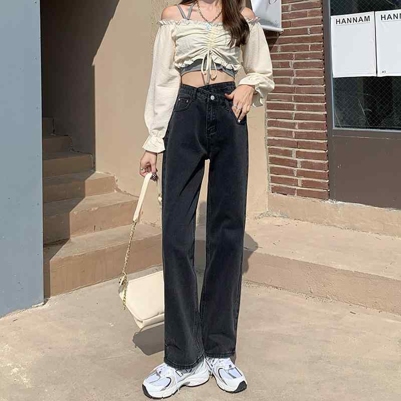・カテゴリ: 牛仔裤・スタイル: 通勤風・主な素材: 綿70%～80%・パンツタイプ: 直筒型・パンツ丈: ロング・ウエスト: 高腰・加工: 水洗、ビンテージ加工、ボタン・カラー展開: ブラックグレー、ライトブルー、レトロブルー、ブルーグレ...