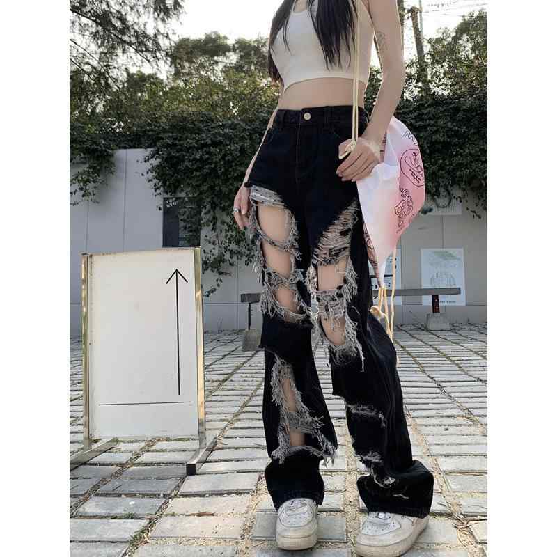 ・カテゴリ: 牛仔裤・スタイル: 都市風・主な素材: 牛仔布・主素材成分: 綿・主素材成分含量: 95%以上・デザイン: 阔腿裤・パンツ丈: 長丈・ウエスト: 高腰・厚み: 超薄・流行要素: 単色・カラー展開: 黒、黒前面破洞、黒前面破洞+...