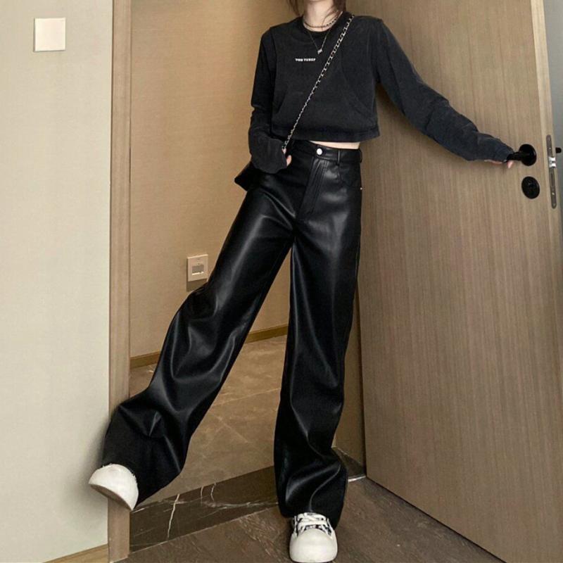 ・カテゴリ: 直筒パンツ・スタイル: 通勤風・主な素材: PU 50%（含）-70%（不含）・パンツタイプ: 直筒型・パンツ丈: ロング・ウエスト: 高腰・厚み: 中厚・流行要素: ジップ・カラー展開: ブラック・サイズ展開: S,M,L,...