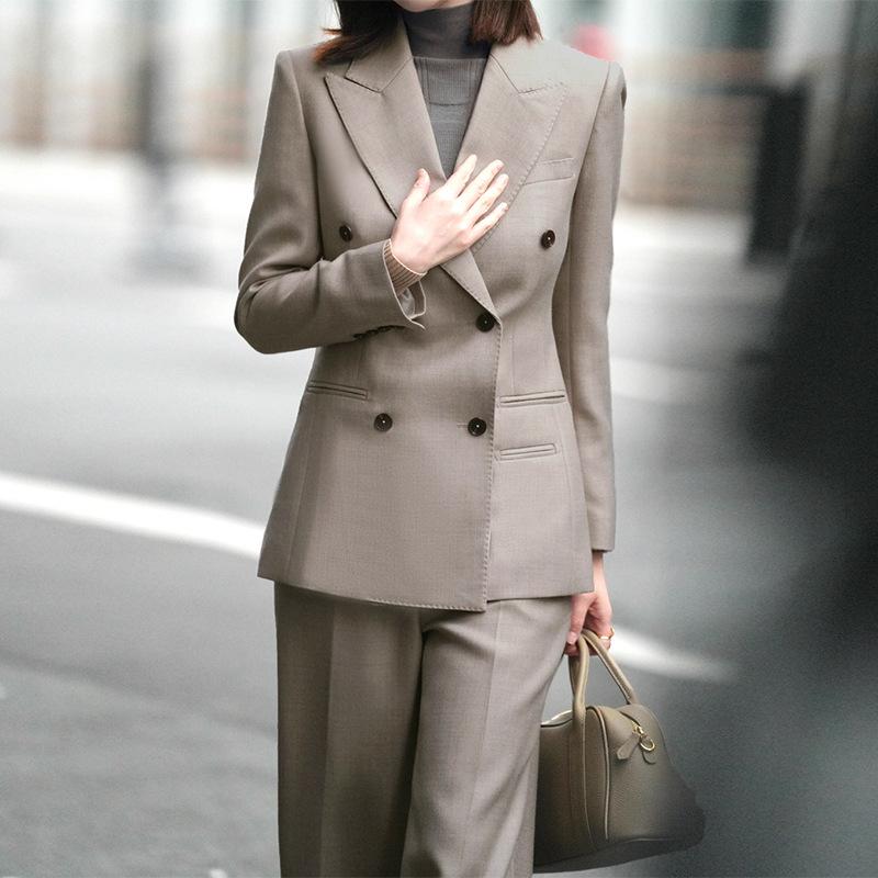 ・カラー: 浅米色・サイズ: S、M、L、XL・スタイル: 通勤・カテゴリ: 休闲套装・セットアップ: 裤套装・パンツ丈: 長パン・袖丈: 長袖・袖型: 通常袖・性別: 女性・素材: 混紡・主素材: その他・ディテール: スプライス