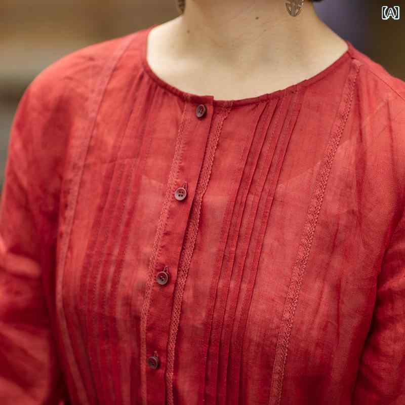 ・主な素材: 麻95%以上・柄: 無地・カテゴリ: ワンピース・スタイル: 復古風・スカート丈: ロング・スカート型: 大きめフレア・ネックライン: クルーネック・袖型: ボリュームスリーブ・袖丈: 七分丈・ウエスト: ルーズフィット・カラ...