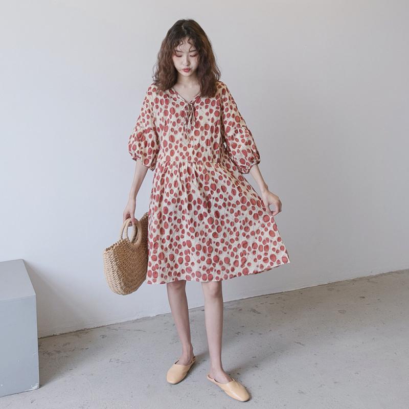 ワンピース 妊婦服 レディース マタニティ ドレス 水玉柄 不規則 ドット柄 ゆるシルエット ゆったり 楽ちん 大きめサイズ ランタンスリーブ 長袖 マタニティウェア 産前産後 カジュアル きれいめ おしゃれ おでかけ 授乳服 ママ服 妊婦...