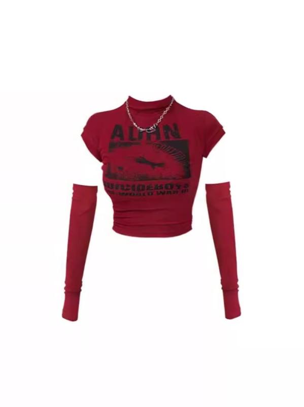 ・カテゴリ: Tシャツ・スタイル: 通勤風・主な素材: ポリエステル90-95%・柄: 文字・ネックライン: 高領・袖丈: 短袖・袖型: 通常袖・丈: 短丈・カラー展開: ワインレッド・サイズ展開: S、M、L、XL