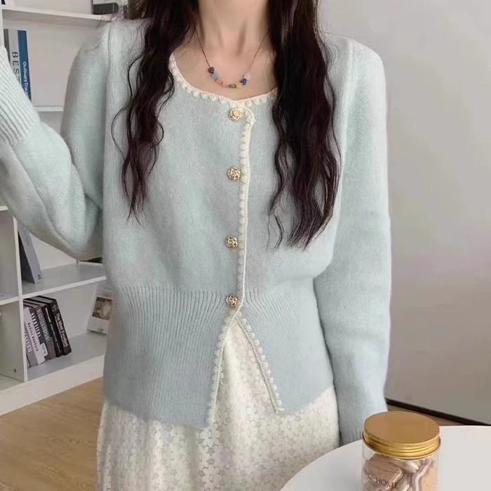 ・商品カテゴリ: 毛衣・スタイル: 基本款・フィット: 収腰型・袖型: 常规袖・柄: 拼色・流行: 撞色・ネック: 方领・袖丈: 長袖・丈: 短款・技法: 拼贴/拼接・カラー: ブルー,ピンク,ホワイト・サイズ: 均码・着用: 開衫・襟元:...