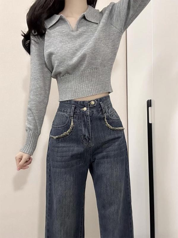 ・スタイル: 私服名媛・スタイル: 純欲風・ネックライン: POLO領・袖丈: 長袖・袖型: 通常袖・フィット: スリムフィット・柄: 無地・厚み: 中厚・カラー展開: グレー・サイズ展開: ワンサイズ