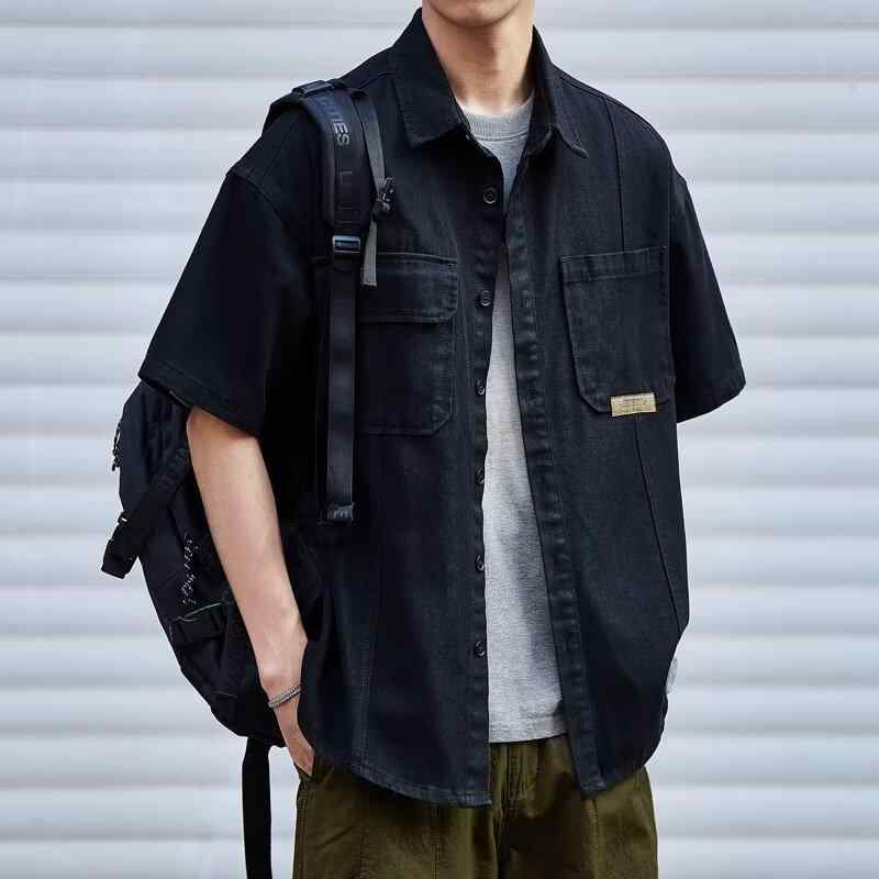 ・スタイル: 青春流行・カテゴリ: シャツ・タイプ: 開衫・フィット: 合体型・カラー: 軍緑、黒・サイズ展開: M、L、XL、2XL、3XL、4XL・袖丈: 短袖・柄: 無地・厚み: 薄手・対象年齢: 成人・対象性別: 男性・主な素材: ...