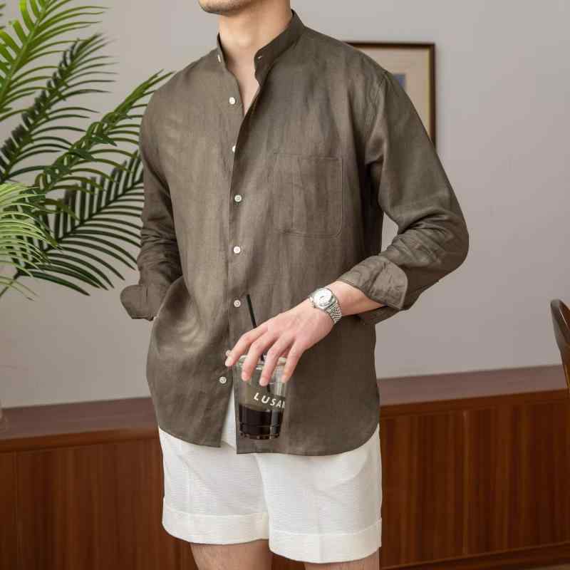 ・スタイル: 日系・カテゴリ: シャツ・主な素材: 麻96%以上、ポリエステル・袖丈: 長袖・カラー展開: ブラウン、ホワイト・サイズ展開: M、L、XL、2XL・フィット: ルーズフィット・カラー: スタンドカラー・厚み: 普通・詳細: ...
