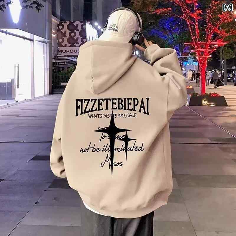 ・スタイル: 港風・款式: 套頭・袖丈: 長袖・連帽: あり・厚み: 加绒・主な素材: ポリエステル96%以上・適用シーン: 日常・柄: 印花・フィット: ゆったり・加工: ノーアイロン・カラー展開: 杏色、白色、黒色、酒紅・サイズ展開: ...
