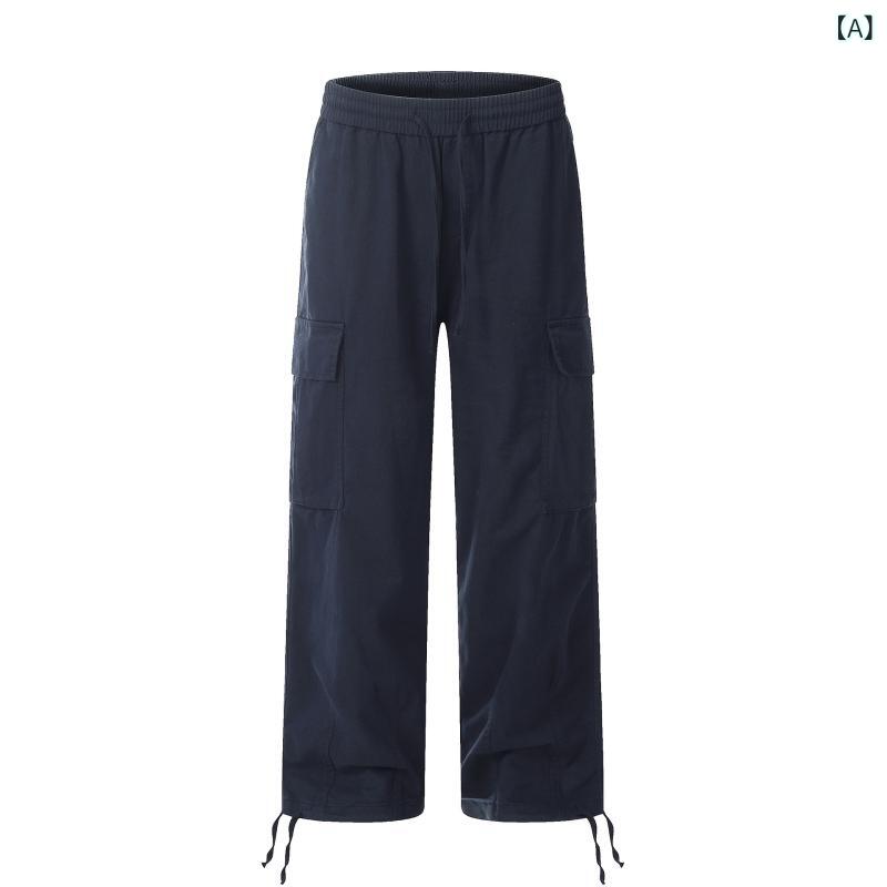 ・スタイル: 日系工装・カテゴリ: 工装休闲裤・パンツタイプ: 宽松型・パンツ丈: 長丈・ウエスト: 高腰・クロージャー: 系绳・厚み: 普通・柄: 無地・カラー展開: ブルー、ホワイト、グレー、ブラック、ミリタリーグリーン、ベージュ、ライ...
