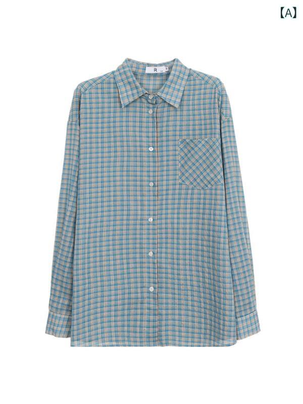 ・カテゴリ: シャツ・スタイル: 清新・主な素材: 綿30-50%、ポリエステル70-80%・柄: ストライプ/チェック・袖丈: 長袖・版型: ルーズフィット・衣長: ミディアムロング・ネックライン: ポロ・袖型: 標準・流行要素: 薄手U...