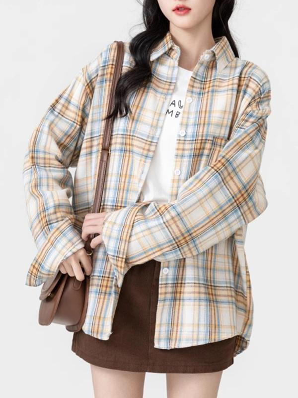 ・カテゴリ: シャツ・スタイル: カジュアル・主な素材: ポリエステル・柄: ストライプ/チェック・袖丈: 長袖・袖型: 標準袖・フィット: ルーズフィット・着丈: 中長丈・ネックライン: ポロカラー・流行要素: ボタン・カラー展開: 画像...
