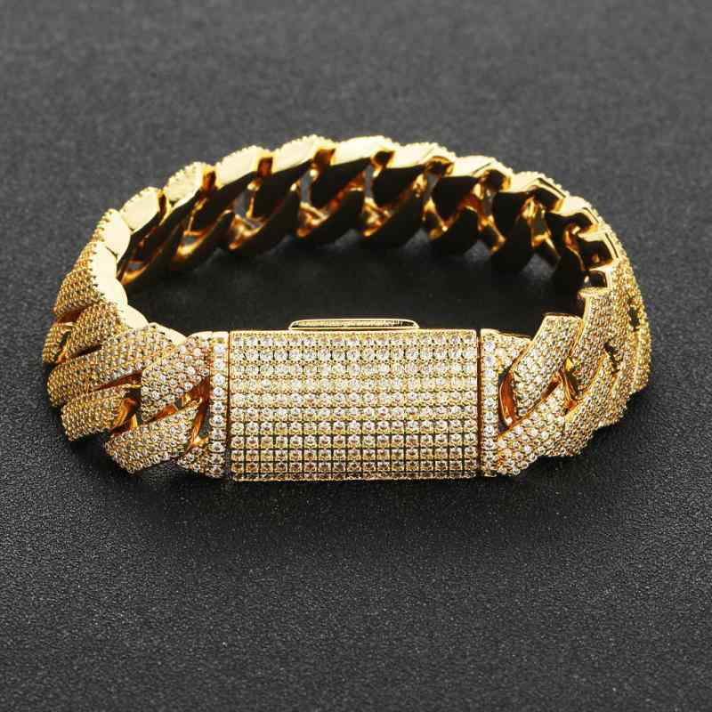 ・素材: 銅・加工: ジルコン石・形状: 幾何型・スタイル: ヒップホップ・スタイル分類: 個性風潮・カテゴリ: 手飾・適用: 男女通用・流行要素: 不規則・カラー展開: 金色（幅18mm）、銀色（幅18mm）・サイズ展開: 7inch 手...