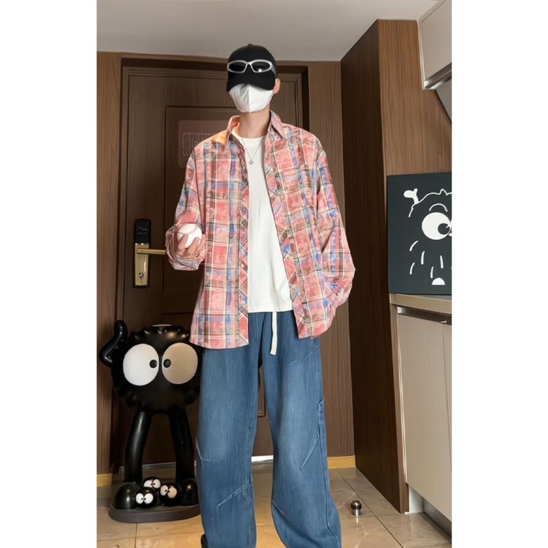 ・スタイル: 韓風・カテゴリ: シャツ・タイプ: 開襟・フィット: ルーズ・カラー: ピンク・サイズ展開: S,M,L,XL,2XL,3XL・柄: チェック・厚み: 普通・主な素材: ポリエステル96%以上・袖丈: 長袖・機能: 通気性あり...