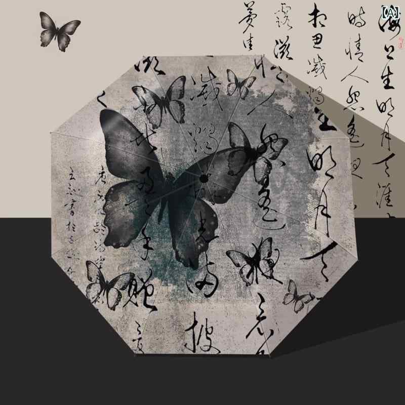 ・スタイル: 新中式国潮・主な素材: 碰击布・密度: 190T・骨材: 纤维・中棒: 鉄・柄: プラスチック・骨数: 8本・開閉方式: 自動・タイプ: 三折・対象: 成人・重量: 約350g・柄デザイン: 蝴蝶、竹子、竹韵・機能: 防晒防紫...