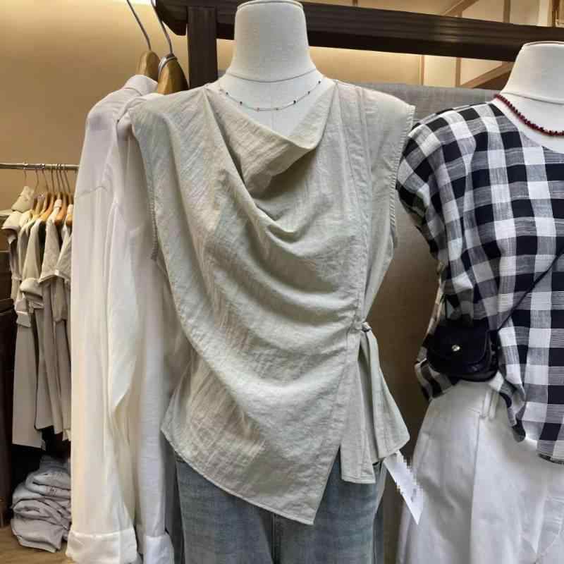 ・主な素材: 纤维素纤维・柄: 他の・スタイル: 純色・袖丈: 無袖・版型: 通常・ネックライン: ハングネック・袖型: 通常・カラー展開: 卡其色5104、白色5104、黒色5104・サイズ展開: 均码・カテゴリ: シャツ