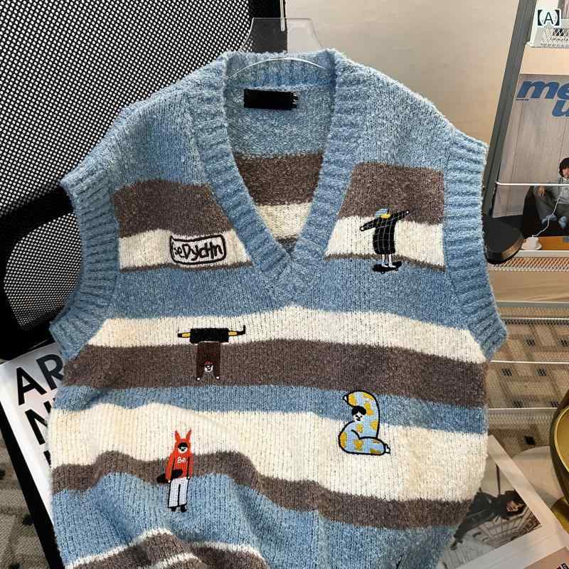 ・スタイル: 青春流行・スタイル詳細: 拼色・ネックライン: Vネック・袖丈: 無袖・厚さ: 通常・主な素材: 兔毛・カラー展開: ブルー・サイズ展開: M、L、XL、2XL・対象: 男性・対象年齢: 成人・対象: 青少年・対象: 大きめサ...
