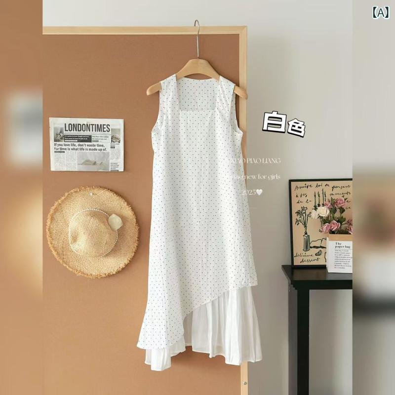 ・カテゴリ: 連衣裙・スタイル: 私服名媛・柄: 波点・スカート形状: A字裙・ネックライン: 方领・袖丈: 無袖・ウエスト: 高腰・流行要素: 碎花・主な素材: ポリエステル繊維・カラー展開: 白色、灰色、黒色、藍色・サイズ展開: S(4...