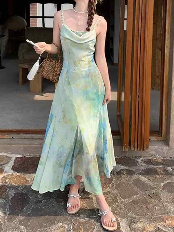 ・スタイル: 性感・主な素材: ポリエステル70-80%、スパンデックス30%未満・パターン: 花柄・デザイン: 吊帯・組み合わせ: 単品・スカート丈: ロング・スカート型: Aライン・ネックライン: ラウンド・袖丈: ノースリーブ・ウエス...