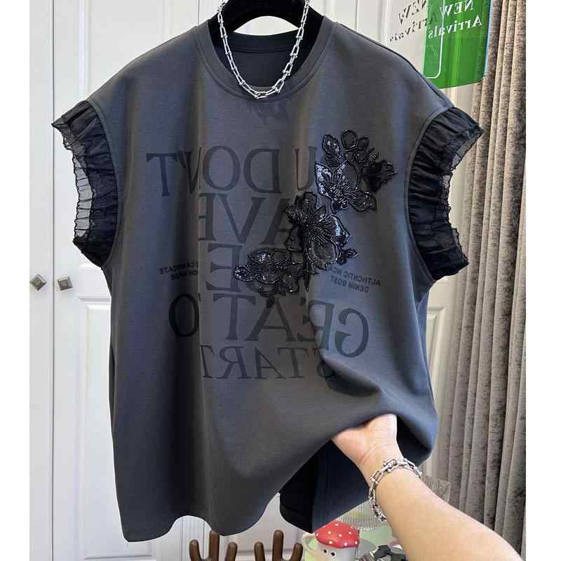 ・カテゴリ: Tシャツ・スタイル: 復古風・主な素材: ポリエステル100%・ネックライン: クルーネック・袖丈: ノースリーブ・柄: 無地・装飾: ビーズ刺繍・フィット感: ルーズフィット・着丈: 約50-65cm・袖型: ラグランスリー...
