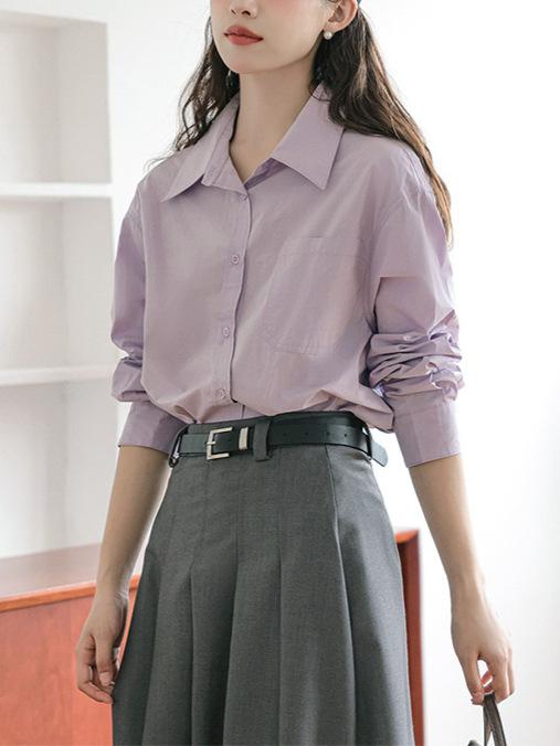 ・主な素材: 綿30-50%、ポリエステル30-50%・柄: 無地・スタイル: 開襟・袖丈: 長袖・カラー展開: 香芋紫・サイズ展開: S、M、L、XL・カテゴリ: シャツ・版型: ルーズフィット・フィット: 普通丈(50-65cm)・ネッ...