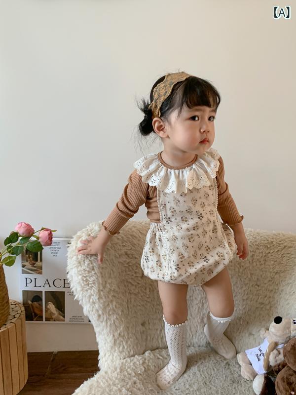 ・カテゴリ: ベビー服・スタイル: 韓国風・対象: 女児・対象年齢: 1～3歳・袖丈: 長袖・柄: 無地、花柄・主な素材: 綿95%・生地加工: 柔軟加工・厚み: 普通・要素: 可愛い、トレンド・カラー展開: 花柄サスペンダークローリング服...